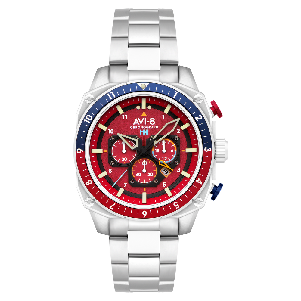 AVI-8 Hawker Hunter Atlas Dual Time Chronograph Crimson Red Av 4100 22