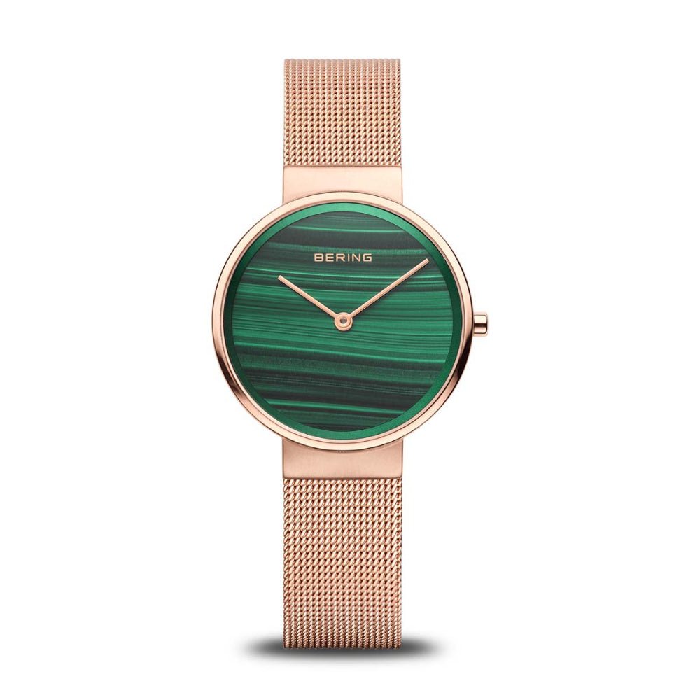 Buy Bering Classic Green Dial Rose Gold Stainless Steel Strap Women's ...